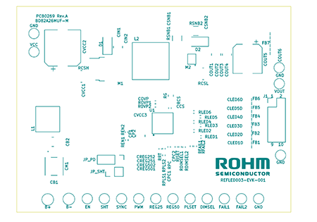 White LED driver BD82A26MUF-M reference design for automotive panel ...