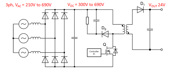 Three phase, Single-End Flyback with RCD snubber (Controller IC version ...